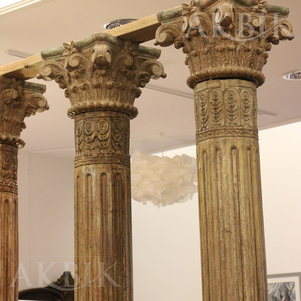 Artisan-crafted Vintage Solid Wood Corinthian Style Pillars | AKBIK ...