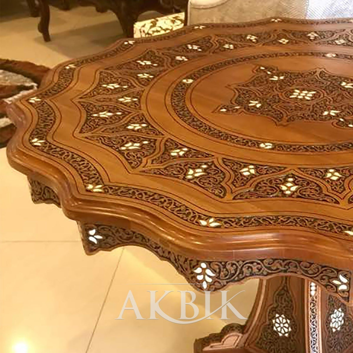 Amulet – Hand-Crafted Dining Table with Mother of Pearl Carved Details ...