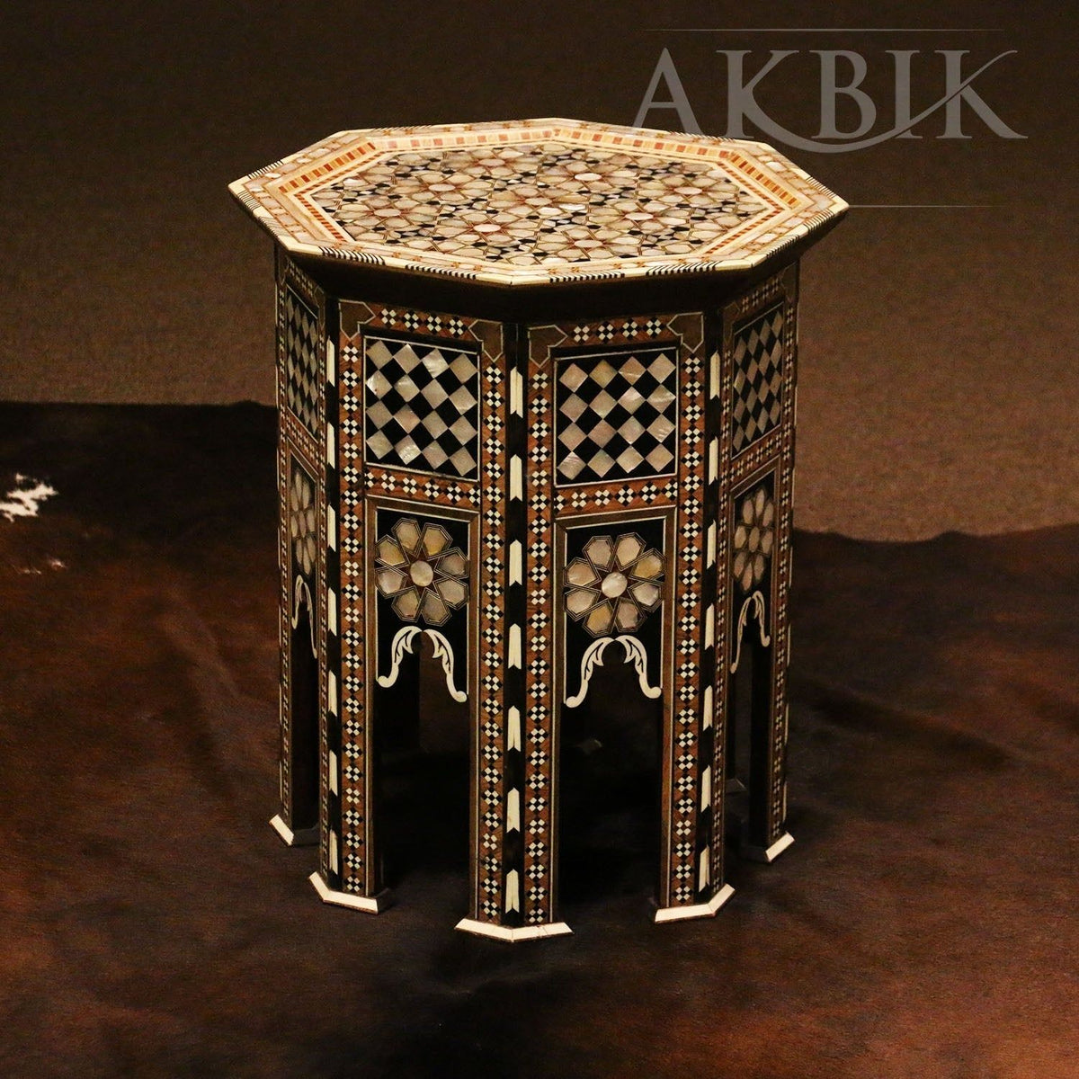 Side Table with Intricate Damascus Craftsmanship - Hand-Carved Rose St ...
