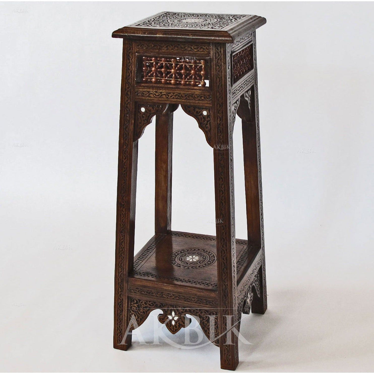 Hand-Crafted Levantine Side Table with Intricate Inlay on Solid Walnut ...